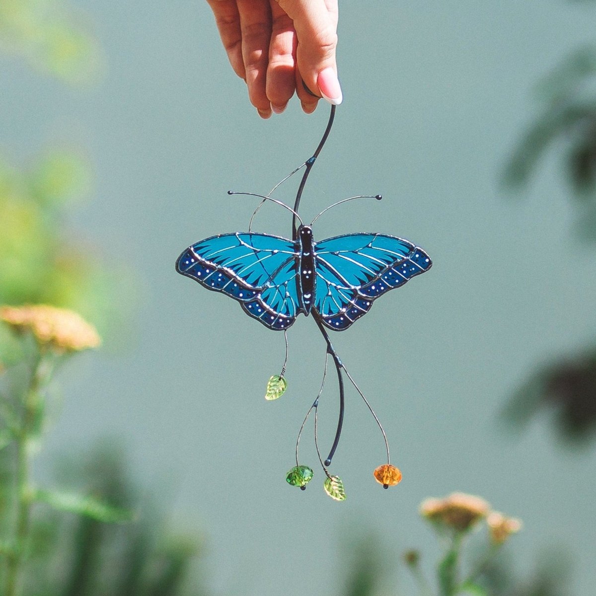 Elegant Blue Butterfly Stained Glass Suncatcher: Perfect Mother's Day ...