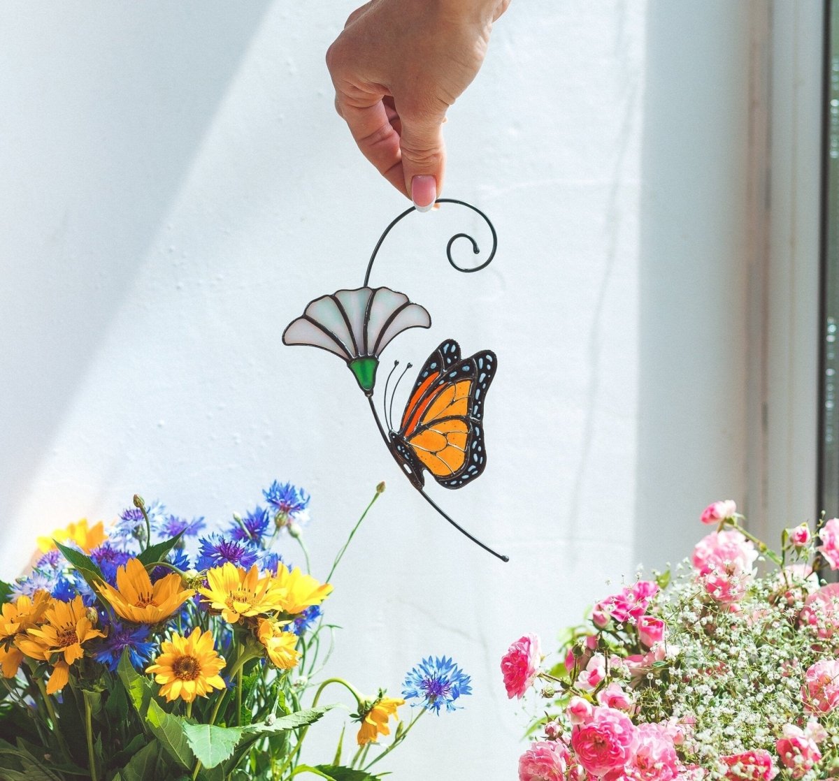 Vivid Monarch Butterfly & Flower Suncatcher: Add Nature's Beauty ...