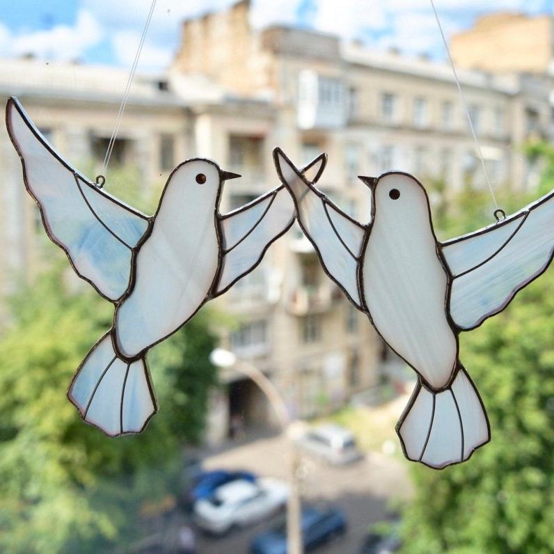 Vitrail Couple de colombes suncatcher - Cadeau de mariage parfait ...