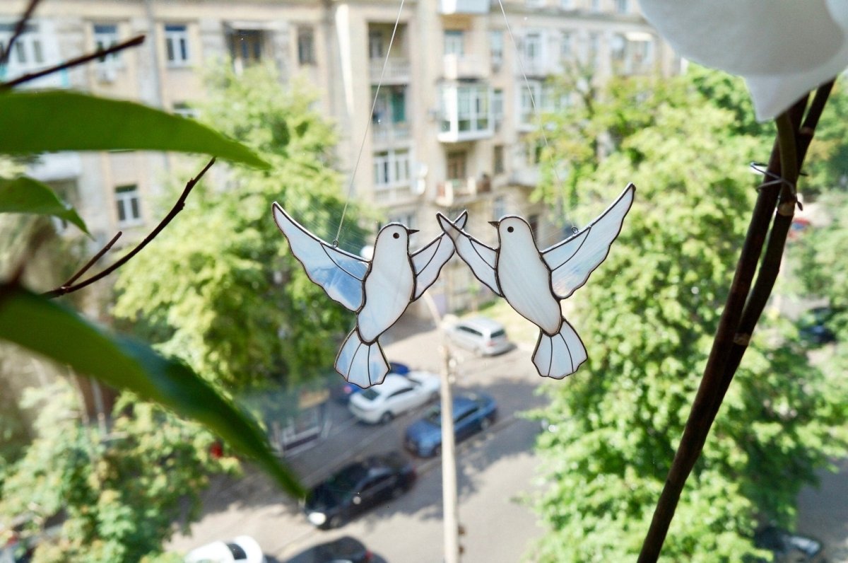 Vitrail Couple de colombes suncatcher - Cadeau de mariage parfait ...