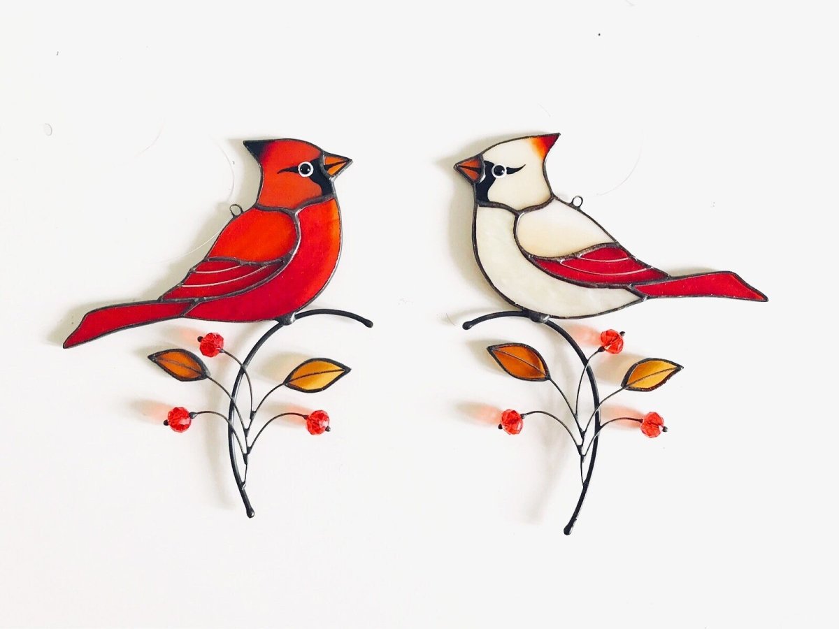 Stained Glass Male Red Cardinal Suncatcher Vitrageartsouvenirs