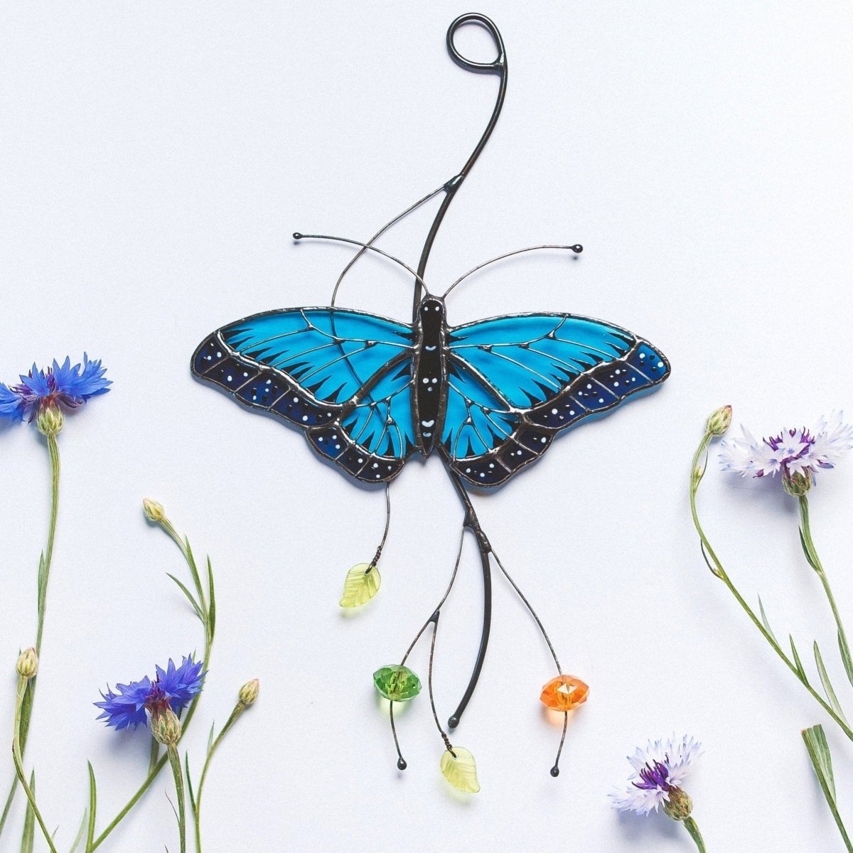 Elegant Blue Butterfly Stained Glass Suncatcher: Perfect Mother's Day ...
