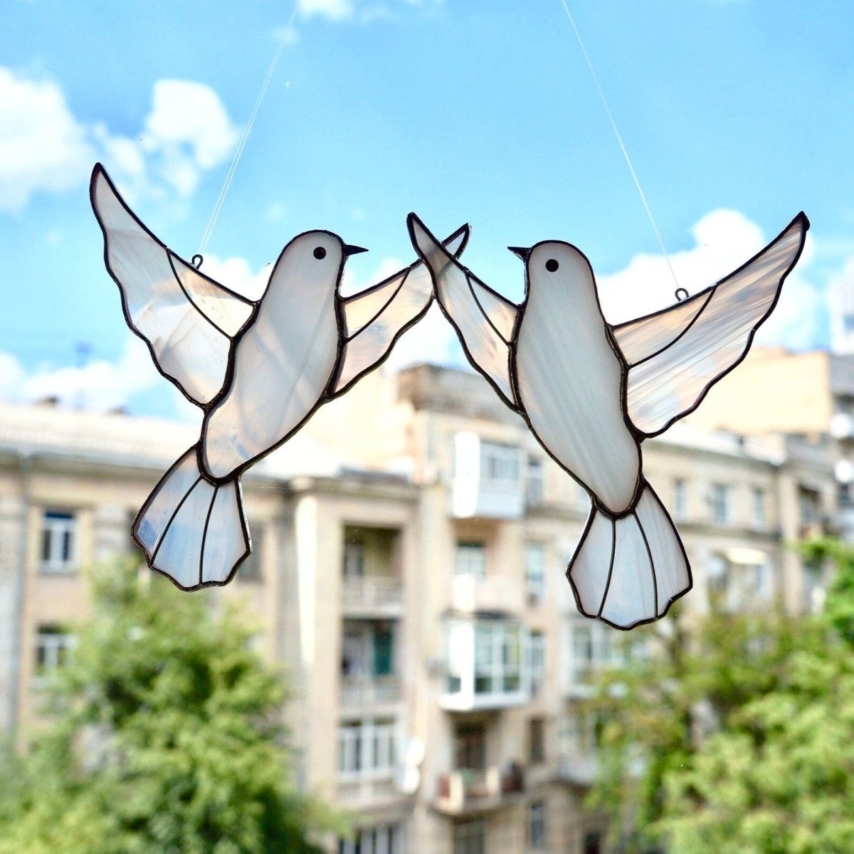 Vitrail Couple de colombes suncatcher - Cadeau de mariage parfait ...