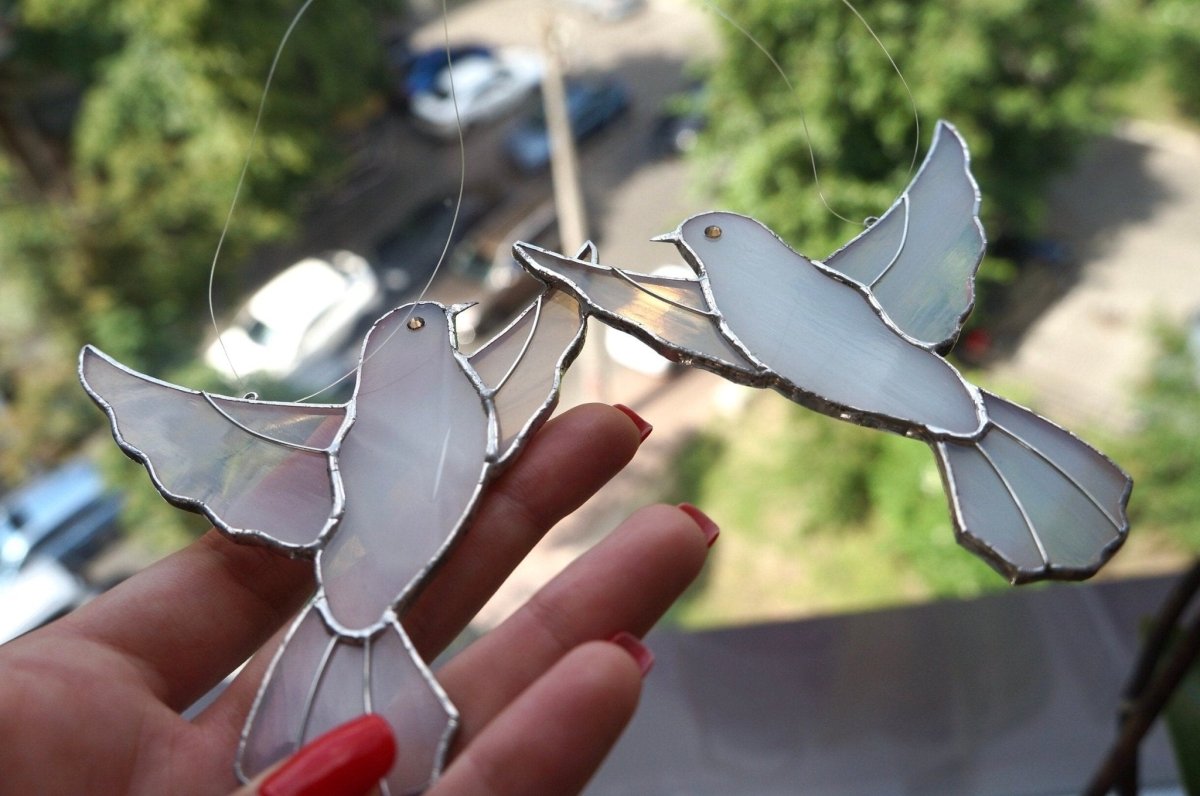 Vitrail Couple de colombes suncatcher - Cadeau de mariage parfait ...