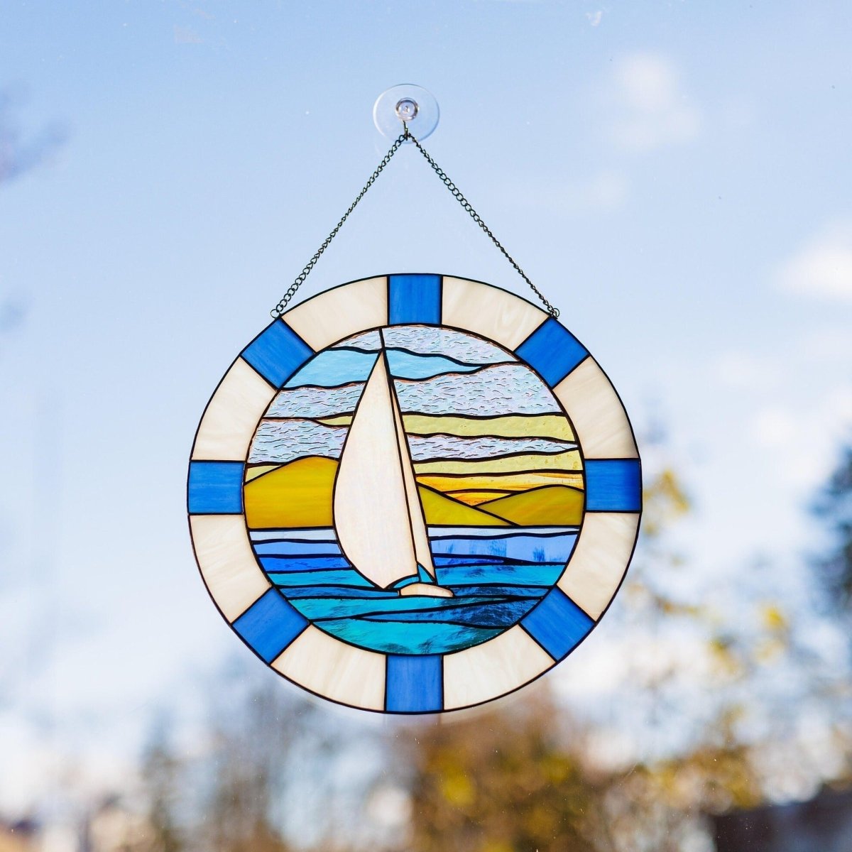 Captivating Sailboat Yacht Stained Glass Panel: Coastal Adventure ...